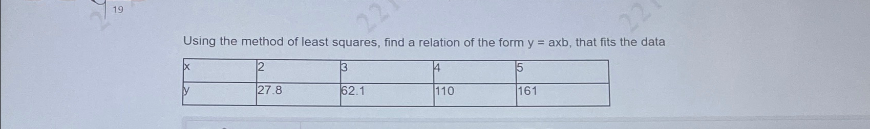 Solved 19Using the method of least squares, find a relation | Chegg.com