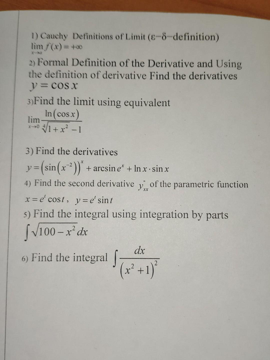 Solved 1) Cauchy Definitions of Limit (6-8-definition) lim | Chegg.com