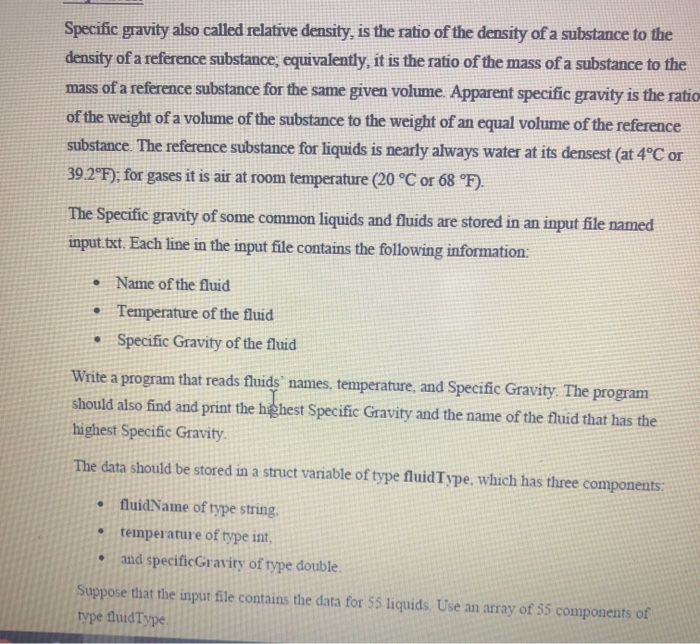 Solved Specific gravity also called relative density, is the | Chegg.com