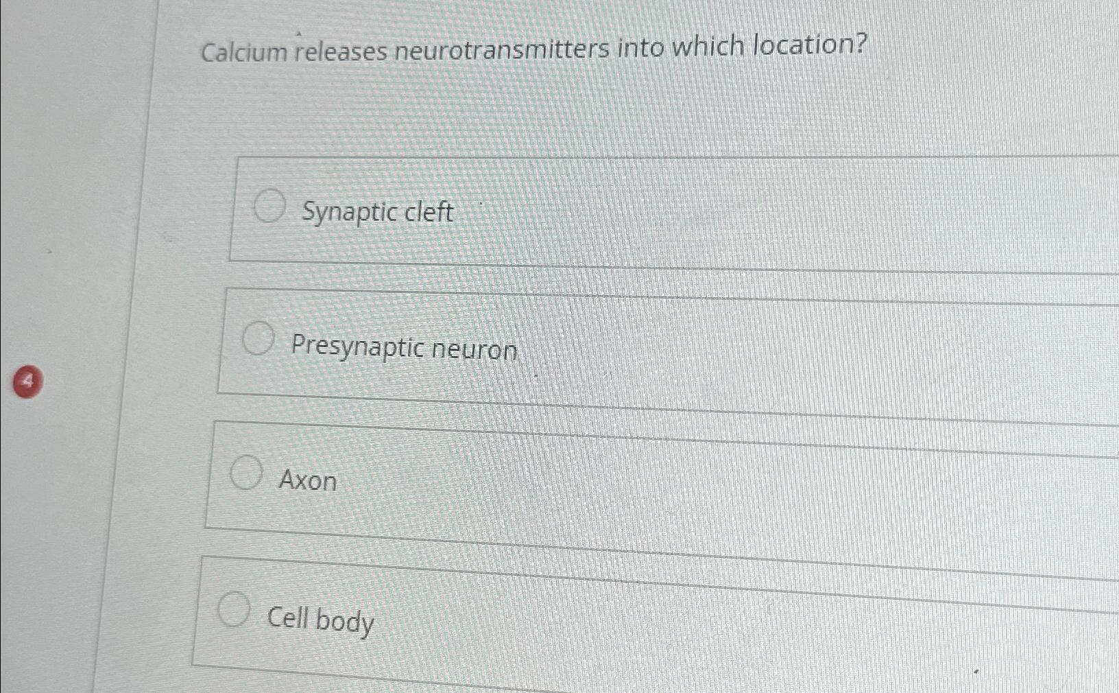 Solved Calcium releases neurotransmitters into which | Chegg.com
