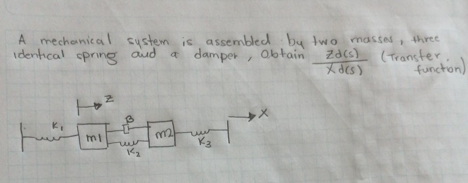 Solved A mechanical system is assembled by two masses, three | Chegg.com