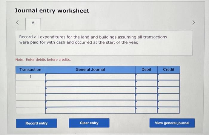 Solved Journal entry worksheet Record all expenditures for | Chegg.com