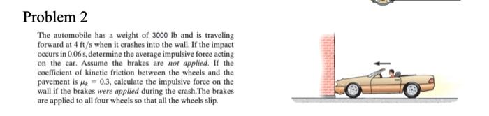 Solved The automobile has a weight of 3000lb and is | Chegg.com