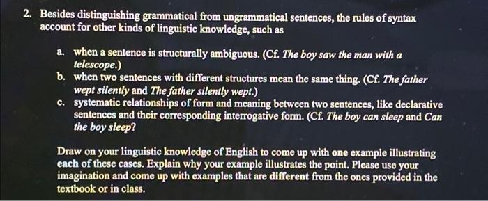 2. Besides distinguishing grammatical from | Chegg.com