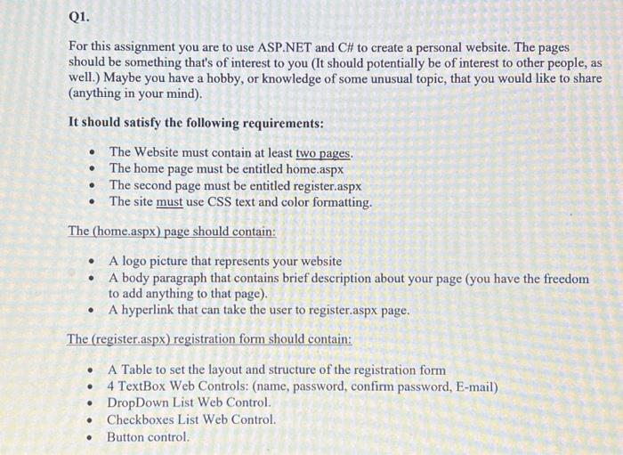 Solved For this assignment you are to use ASP.NET and C\# to | Chegg.com