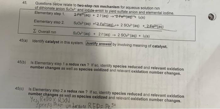 Solved 45. Questions below relate to two-step rxn mechanism | Chegg.com
