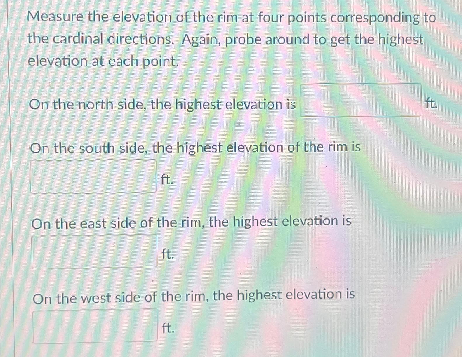Solved Measure the elevation of the rim at four points | Chegg.com