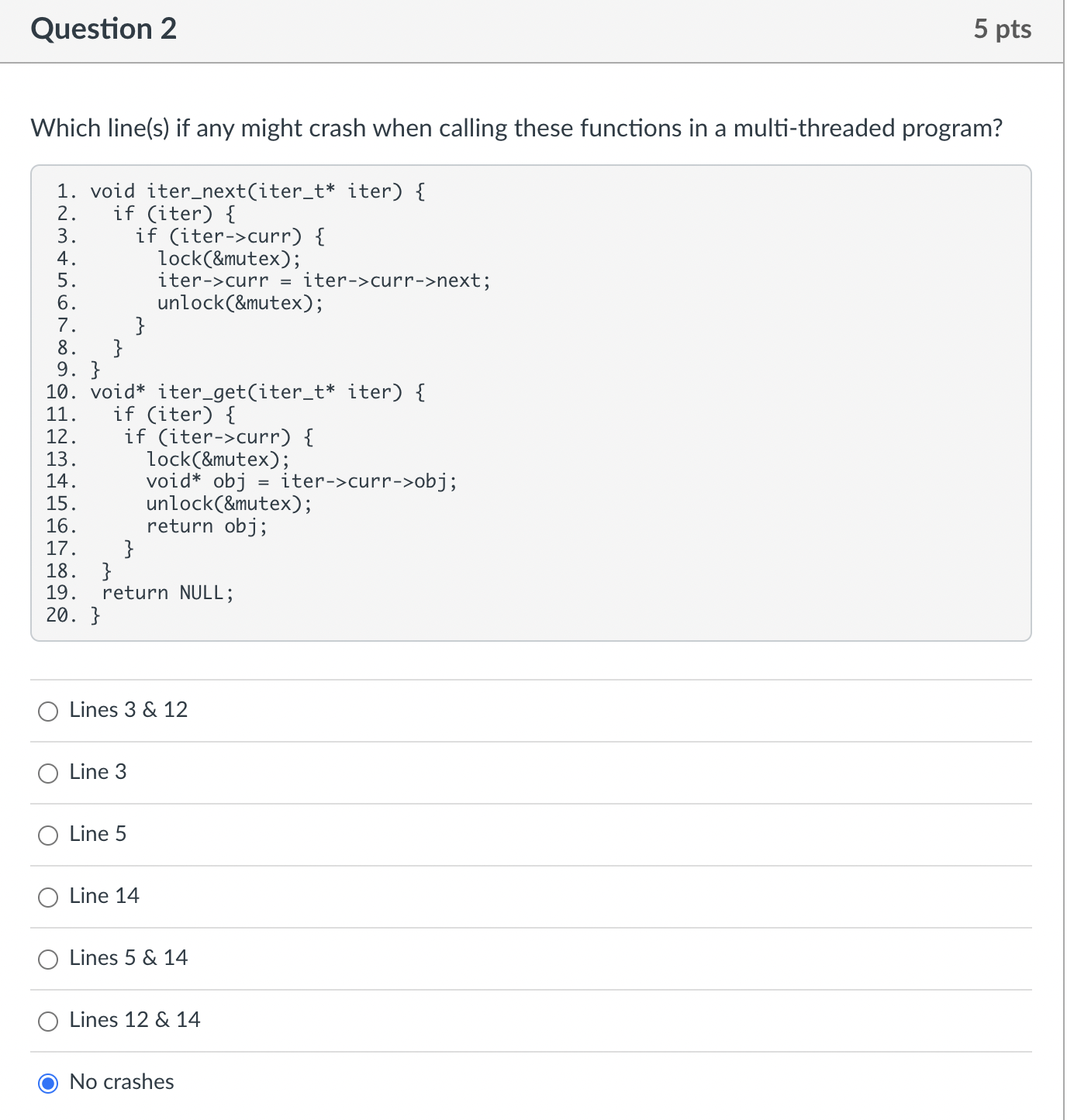 Solved Which line(s) ﻿if any might crash when calling these | Chegg.com