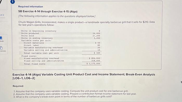 Solved Exercise 4-14 (Algo) Variable Costing Unit Product | Chegg.com