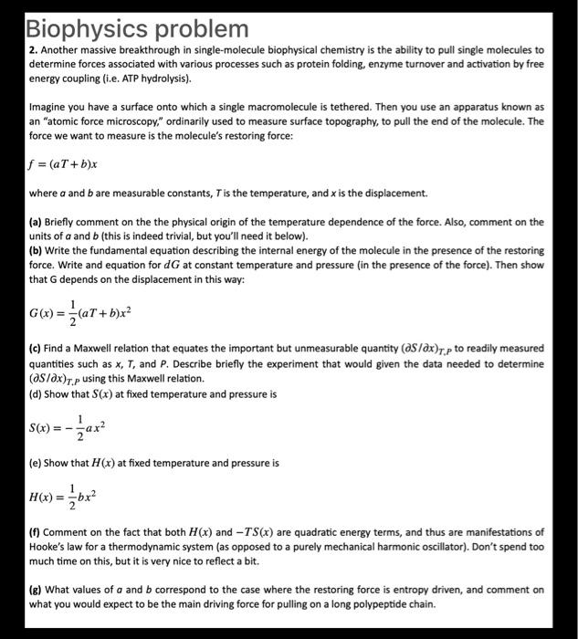 Solved Biophysics problem 2. Another massive breakthrough in | Chegg.com