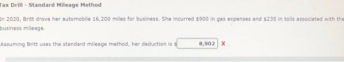 Solved Tax Drill - Standard Mileage Method In 2020, Britt | Chegg.com