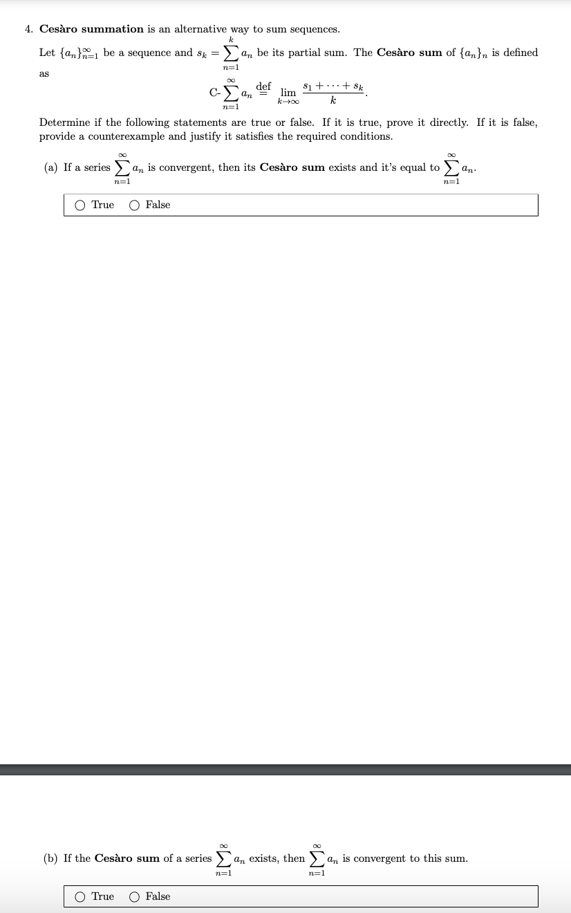 Solved Cesàro summation is an alternative way to sum | Chegg.com