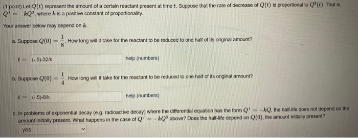 Solved (1 point) Let S(t) represent the amount of a chemical | Chegg.com