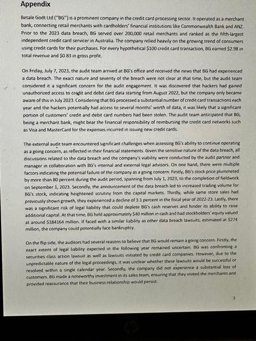 Solved Appendix Betale Godt Ltd (\"BG\") is a prominent | Chegg.com