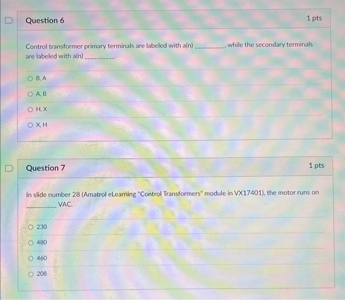 Solved Control transformer primary terminals are labeled | Chegg.com