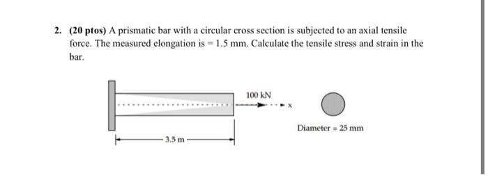 Solved 2. (20 ptos) A prismatic bar with a circular cross | Chegg.com