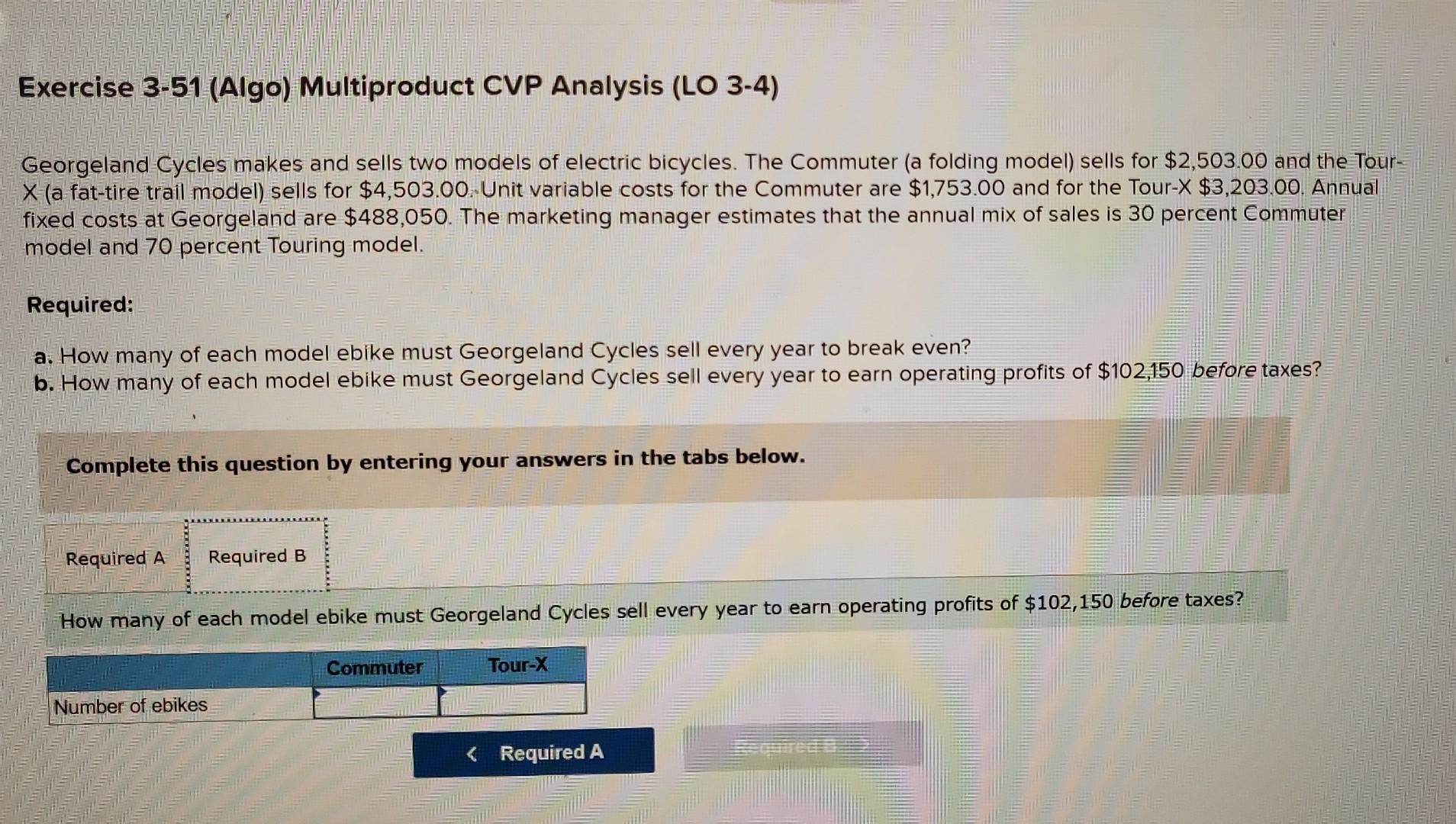 Solved Exercise 3-51 (Algo) Multiproduct CVP Analysis (LO | Chegg.com