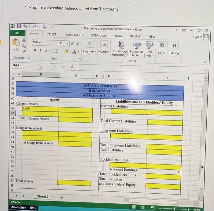 Solved 1. Prepare a classified balance sheet from T accounts | Chegg.com