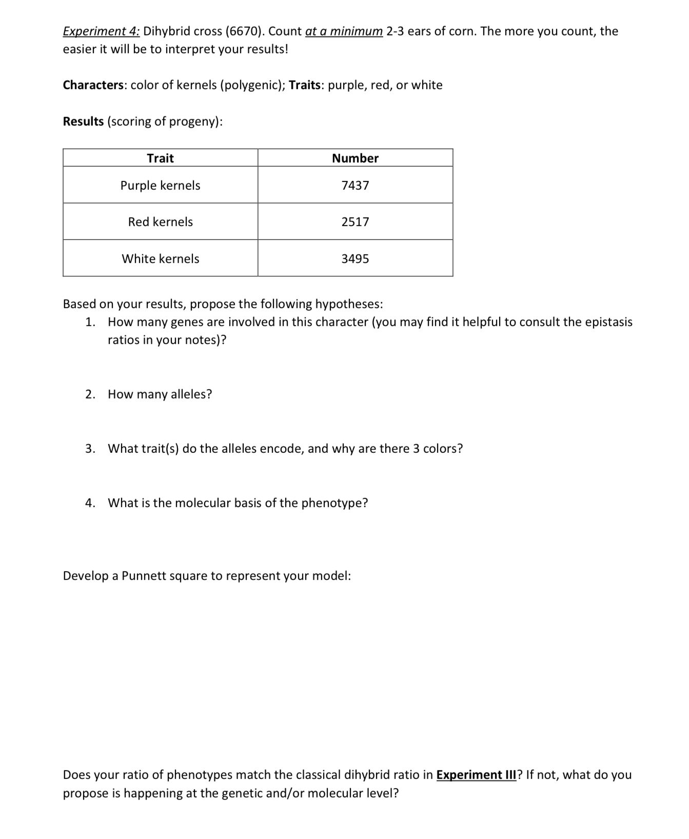 Solved Experiment 4: Dihybrid cross (6670). ﻿Count at a | Chegg.com