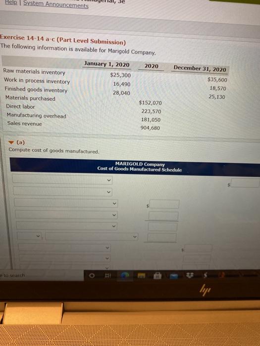 Solved Help System Announcements se Exercise 14-14 a-c (Part | Chegg.com