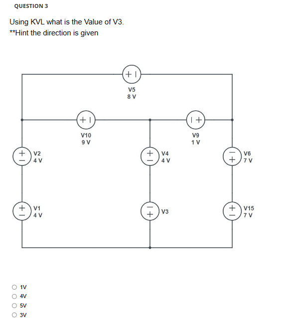Solved QUESTION 3Using KVL what is the Value of V3.?**** | Chegg.com