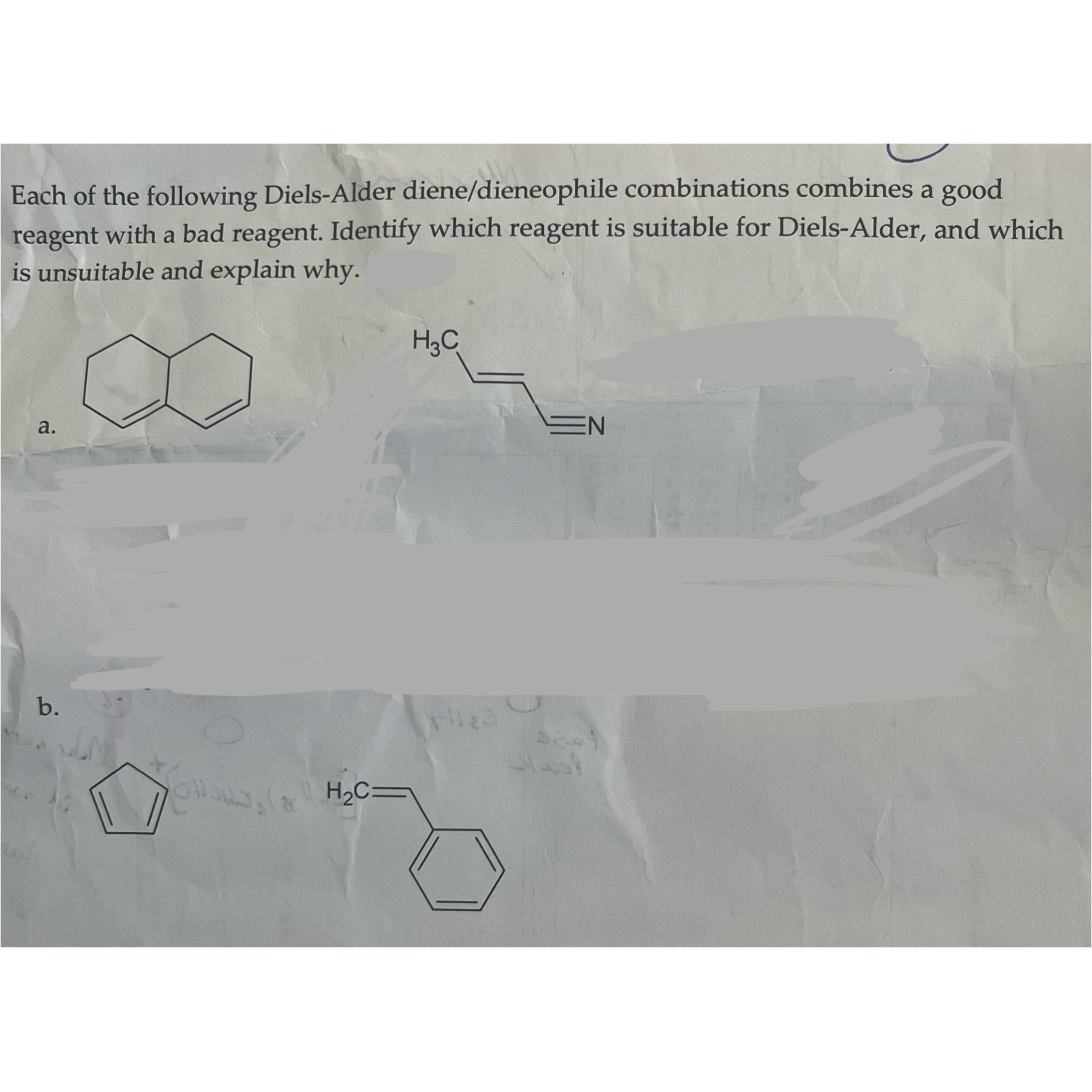 Solved Each of the following Diels-Alder diene/dieneophile | Chegg.com
