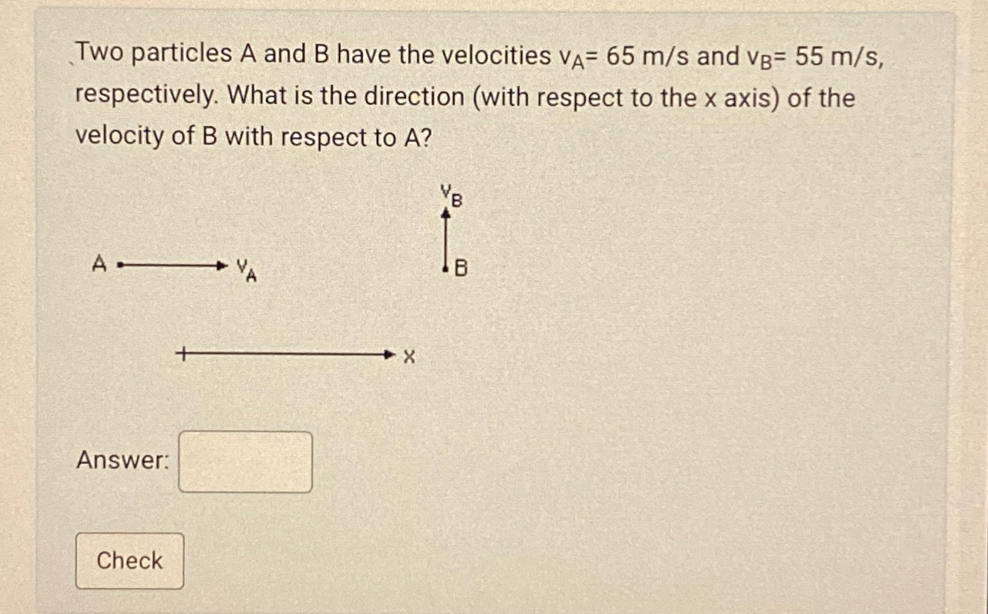 Solved Two particles A and B ﻿have the velocities vA=65ms | Chegg.com