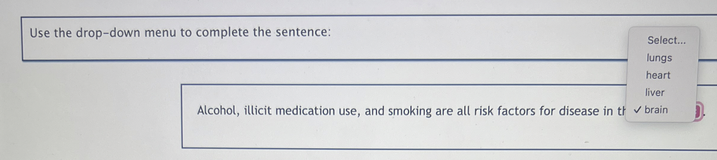Solved Use the drop-down menu to complete the | Chegg.com