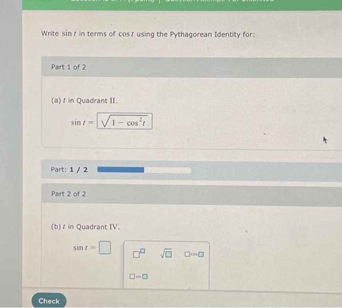 Solved Write sint in terms of cost using the Pythagorean | Chegg.com