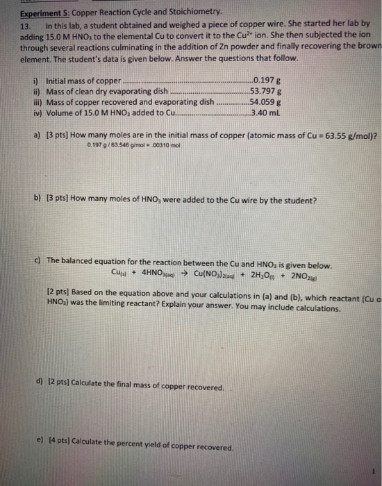 Solved Experiment 5: Copper Reaction Cycle and | Chegg.com