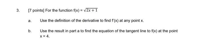 Solved 3. [7 points] For the function f(x)=2x+1 a. Use the | Chegg.com