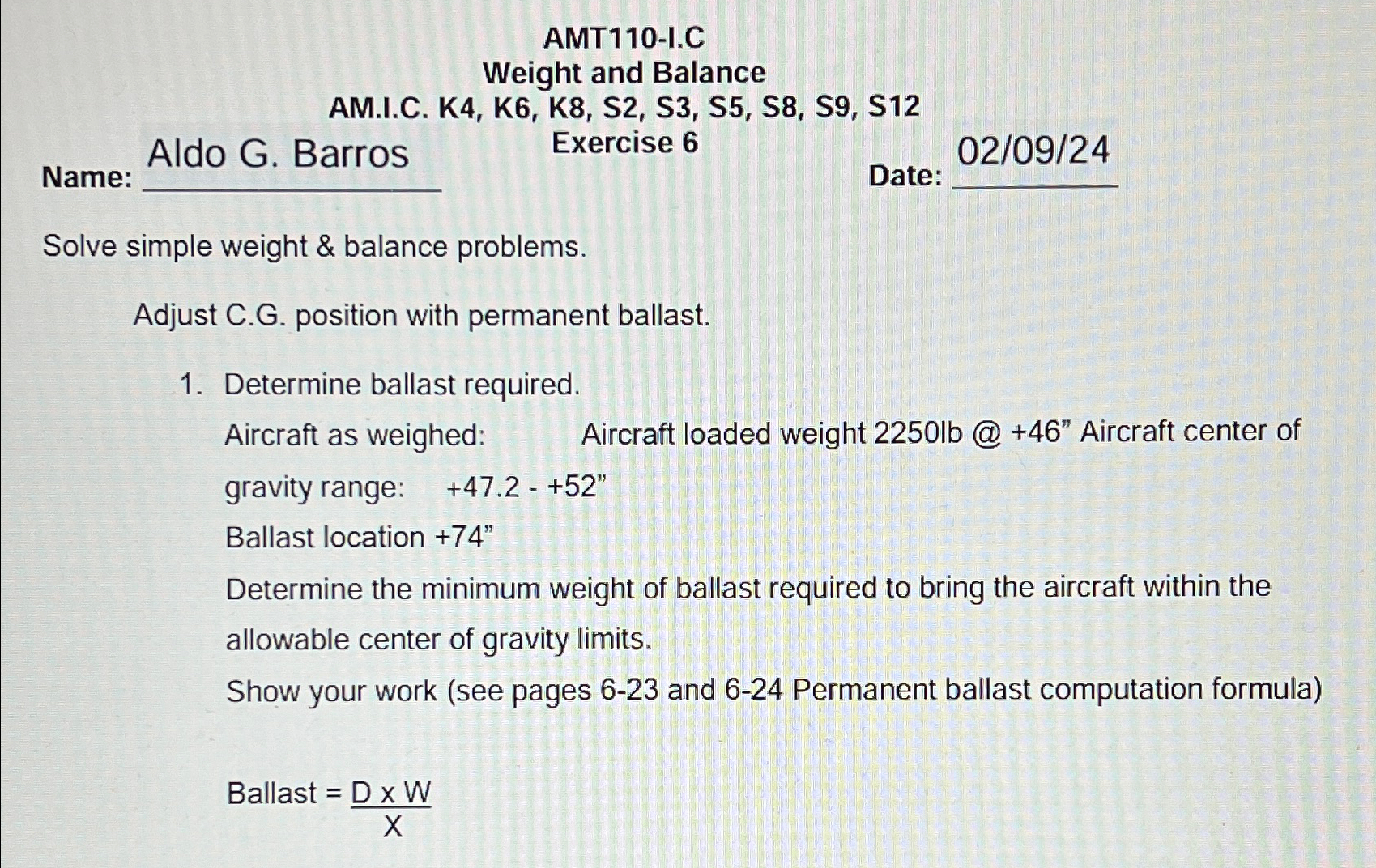 Solved AMT110-I.CWeight and BalanceAM.I.C. ﻿K4, ﻿K6, ﻿K8, | Chegg.com