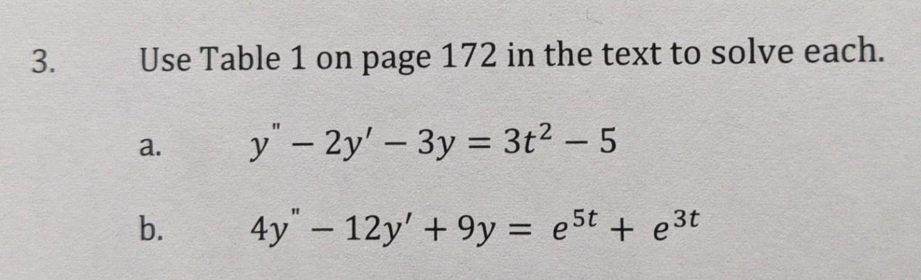 Solved 3. Use Table 1 on page 172 in the text to solve each. | Chegg.com
