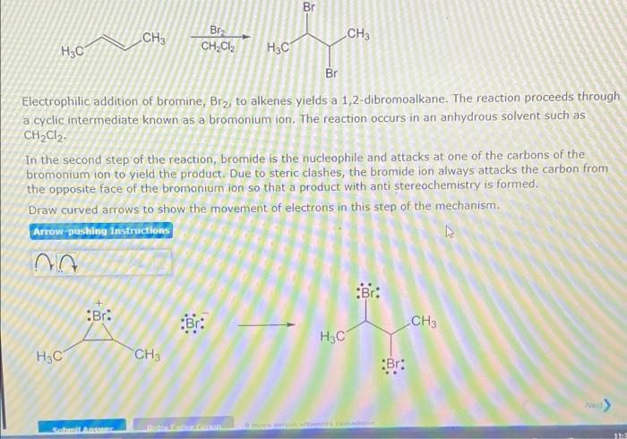 Solved Br CH3 Bra CH3 H₃C/ CH2Cl2 H3C Br Electrophilic | Chegg.com