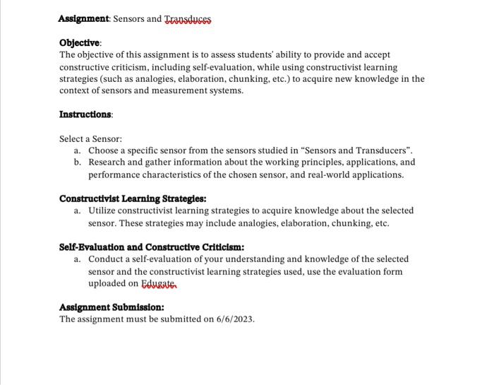 Solved Assignment: Sensors and Trabsdyces Objective: The | Chegg.com