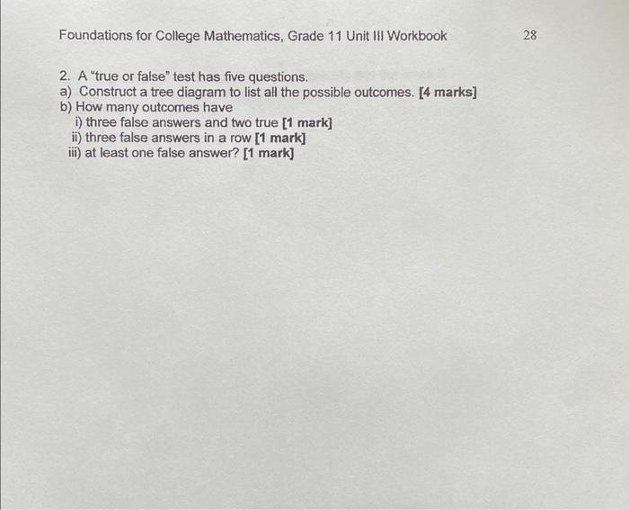 Solved Foundations for College Mathematics, Grade 11 Unit | Chegg.com