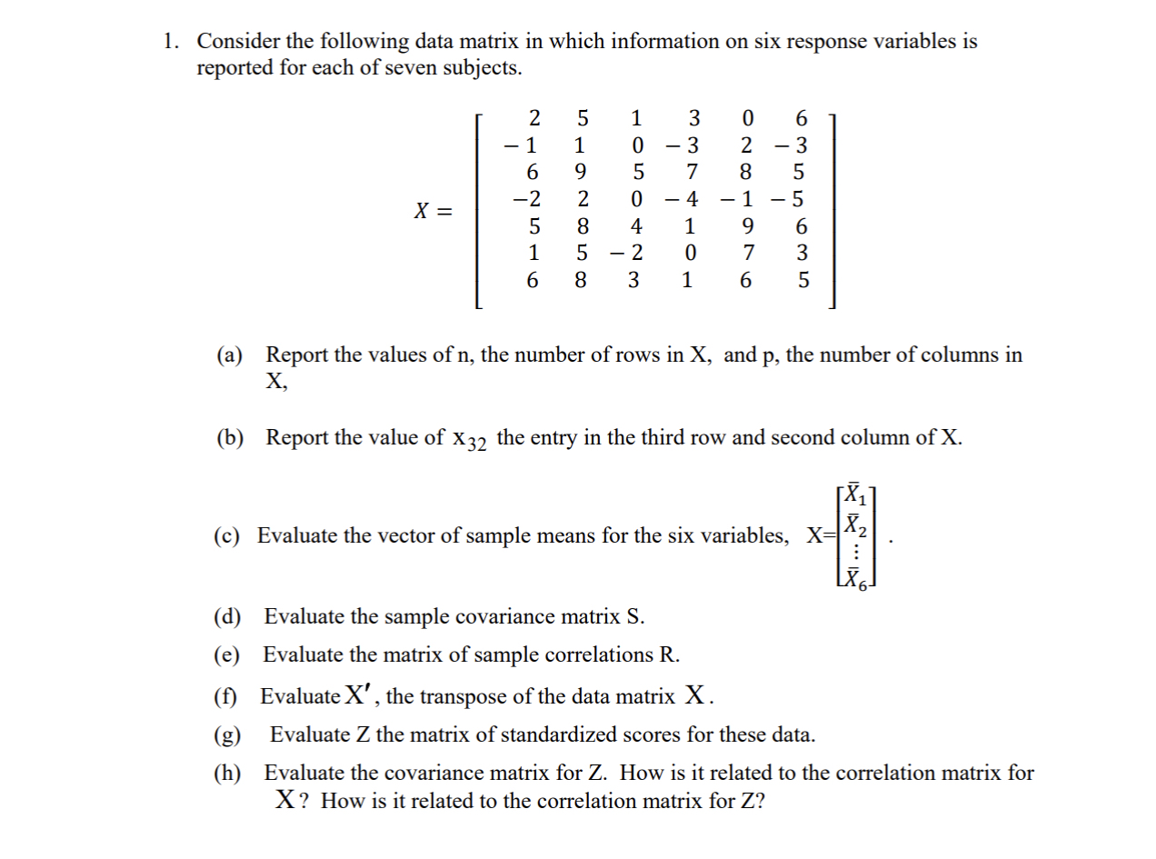 Consider the following data matrix in which | Chegg.com