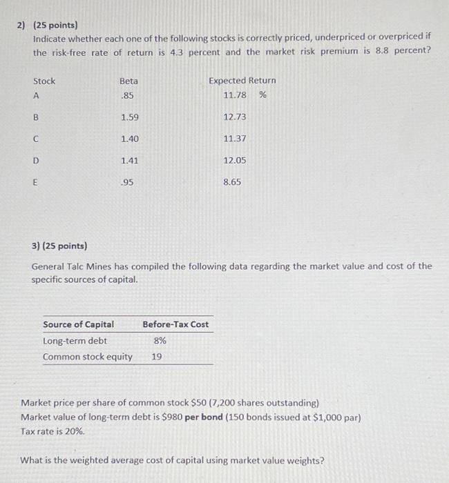 Solved 2) (25 points) Indicate whether each one of the | Chegg.com