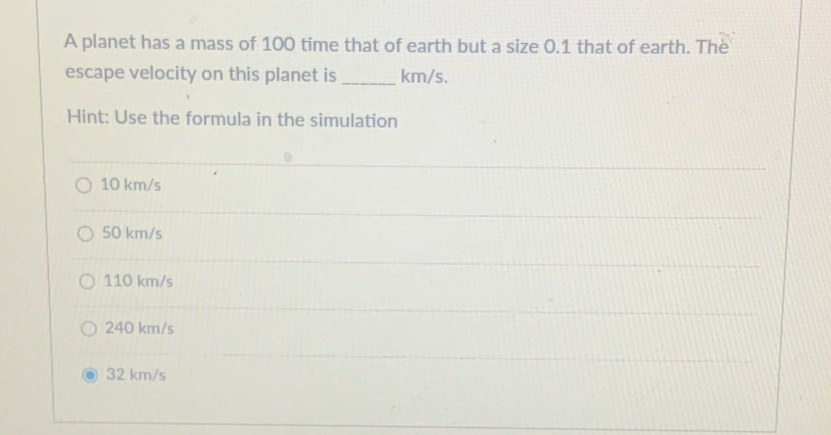 Solved A planet has a mass of 100 ﻿time that of earth but a | Chegg.com