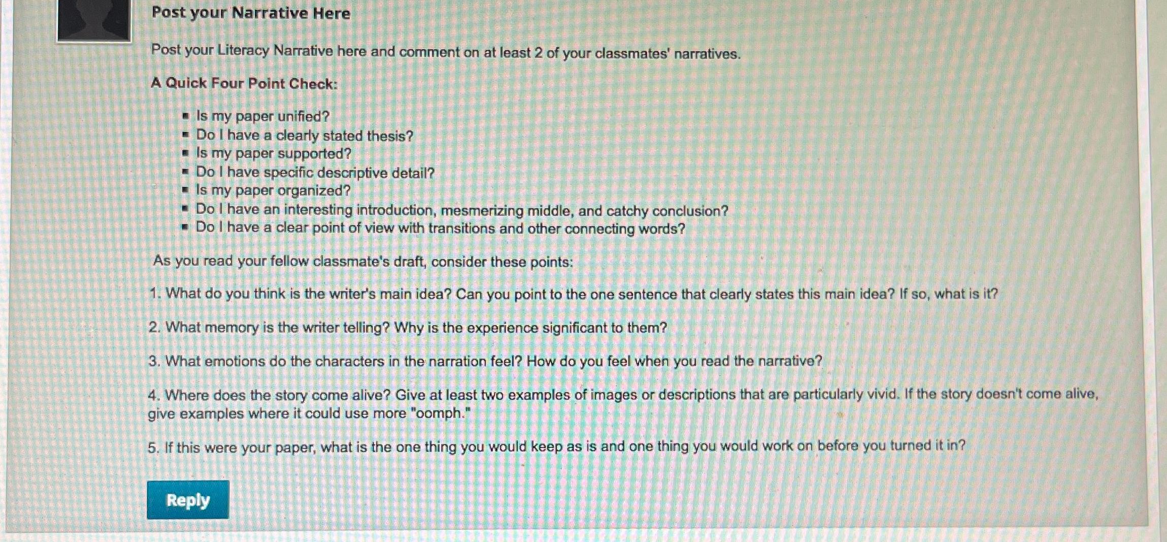 Solved Post your Narrative HerePost your Literacy Narrative | Chegg.com