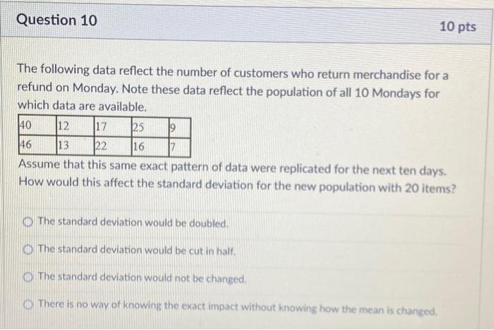 Solved Question 10 10 pts The following data reflect the | Chegg.com