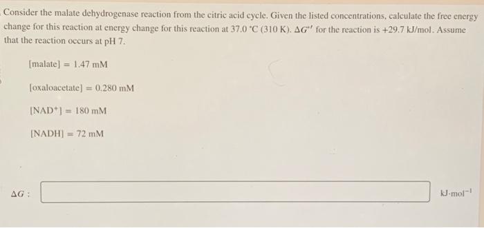 Solved Consider the malate dehydrogenase reaction from the | Chegg.com