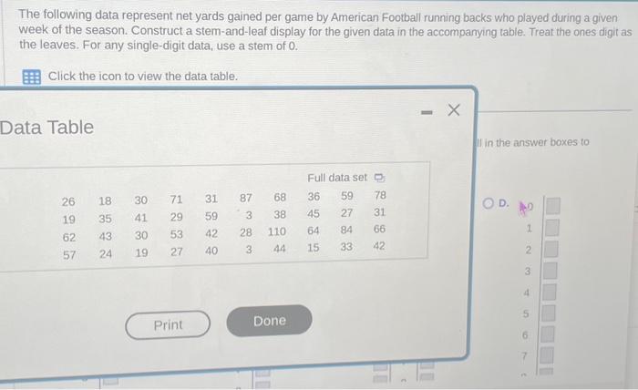 Solved The following data represent net yards gained per | Chegg.com