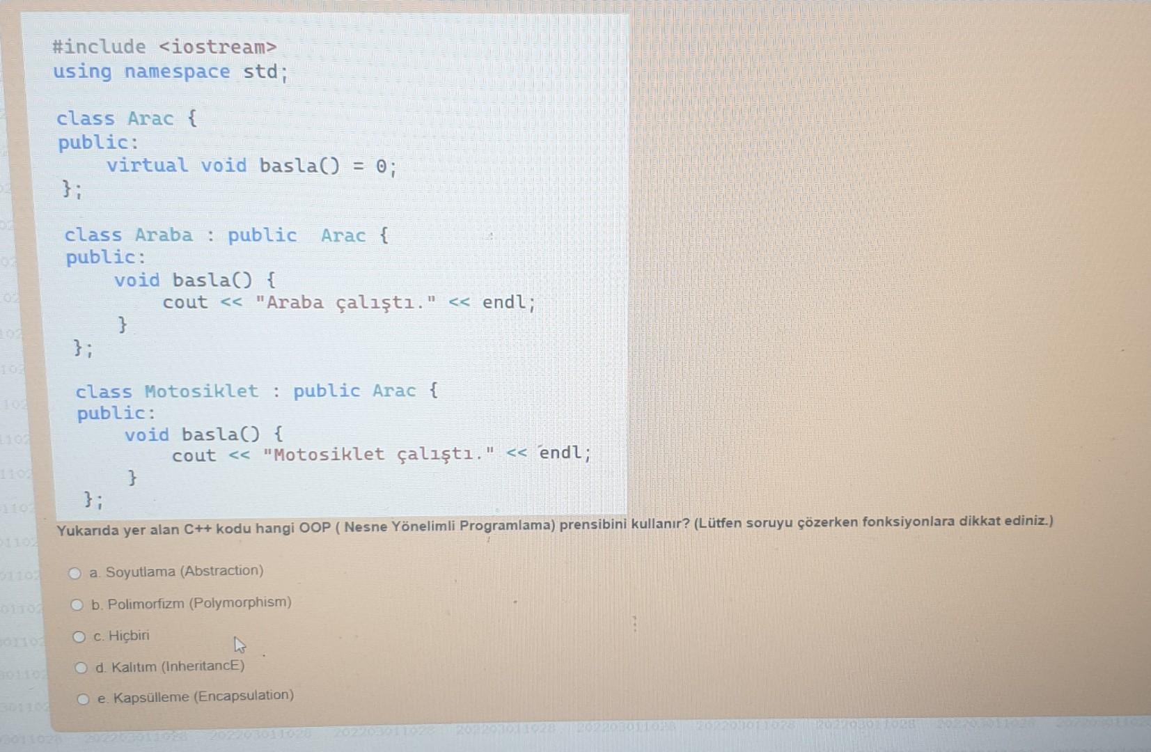 Solved \#include using namespace std; class Arac \{ public: | Chegg.com