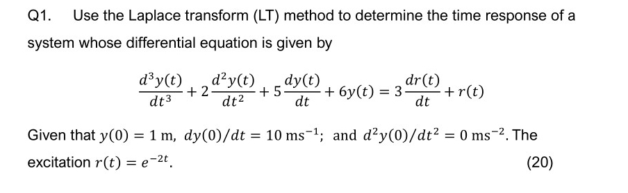 Solved Q1. ﻿Use the Laplace transform (LT) ﻿method to | Chegg.com