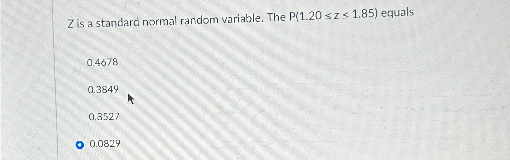 Solved Z ﻿is a standard normal random variable. The | Chegg.com