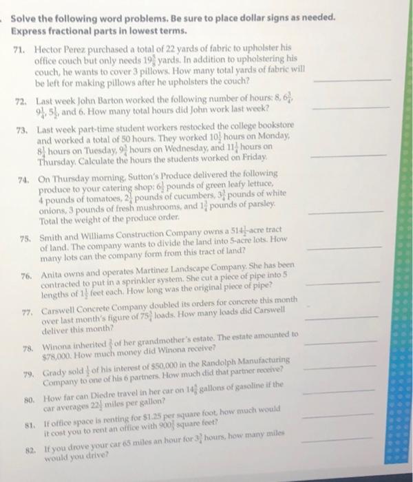 Solved Solve the following word problems. Be sure to place | Chegg.com