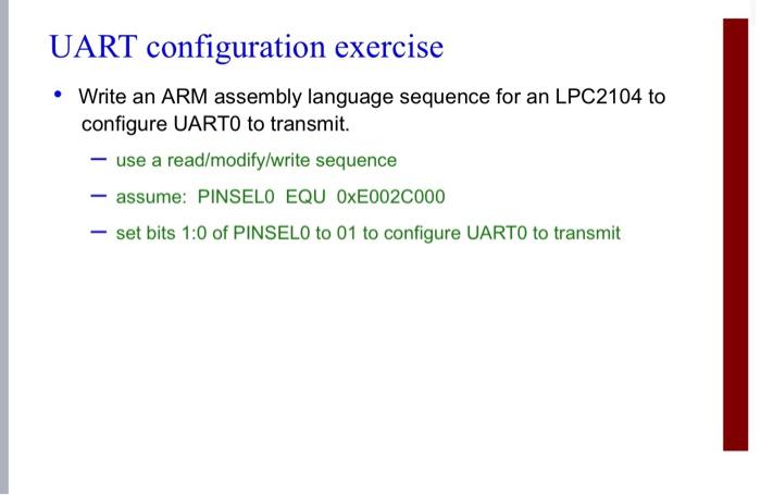 Solved UART configuration exercise - Write an ARM assembly | Chegg.com