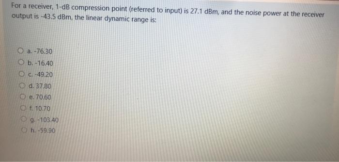 Solved For a receiver, 1-dB compression point (referred to | Chegg.com