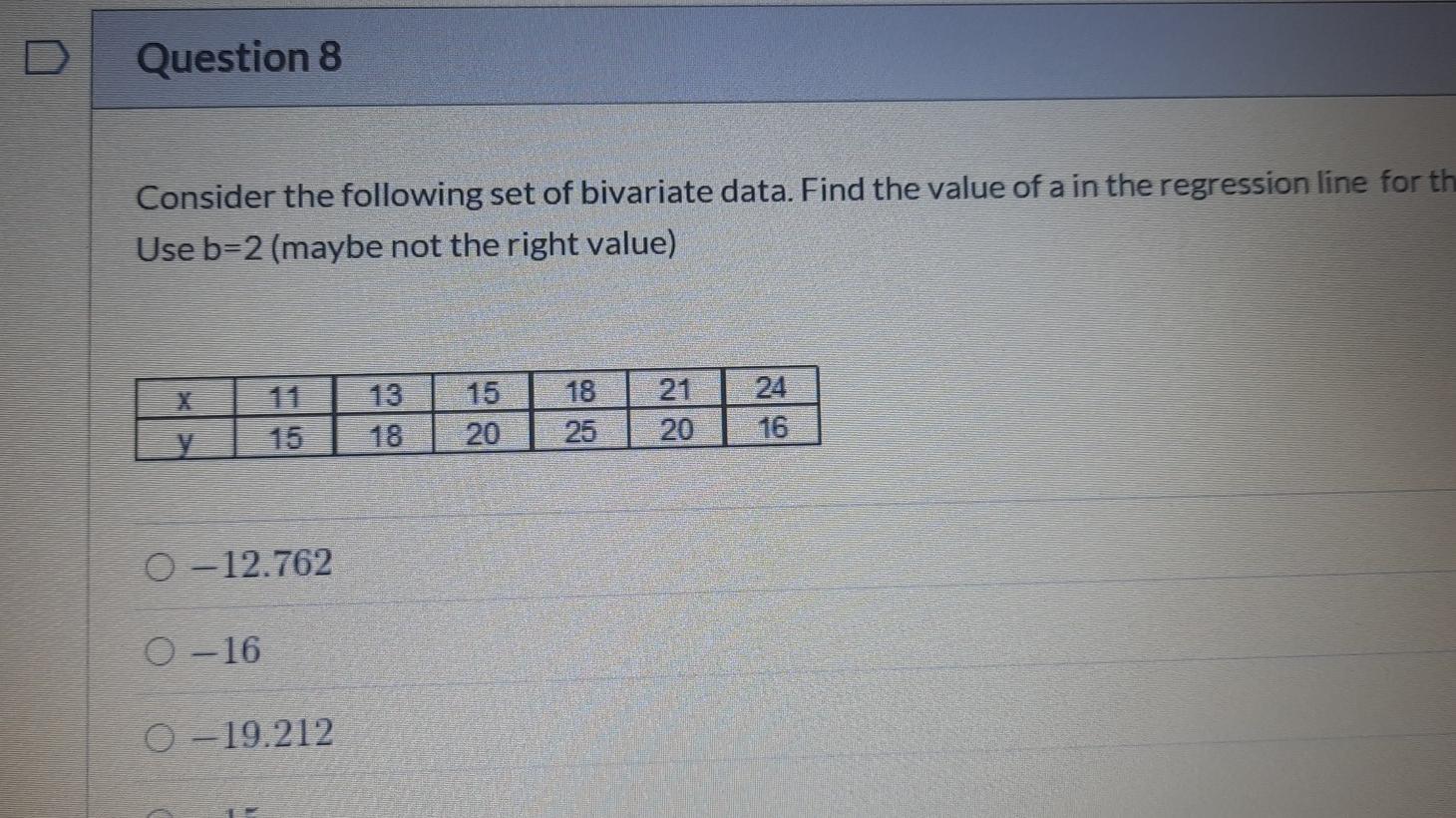 Solved Question 8 Consider the following set of bivariate | Chegg.com
